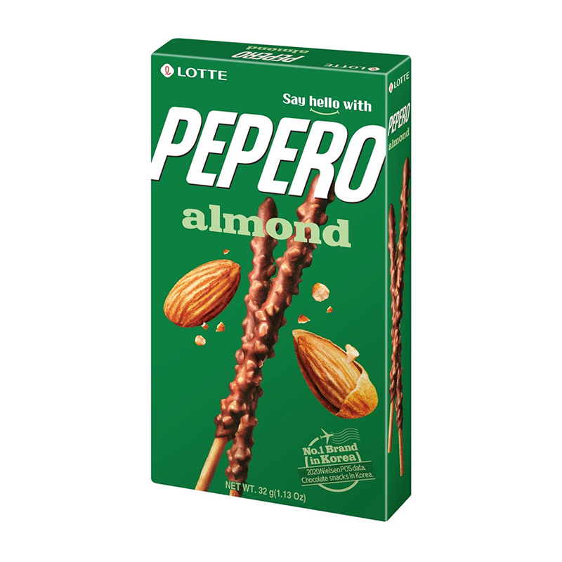 Sticksuri Pepero, aroma de ciocolata cu migdale, 32g, Lotte – Asian Mart